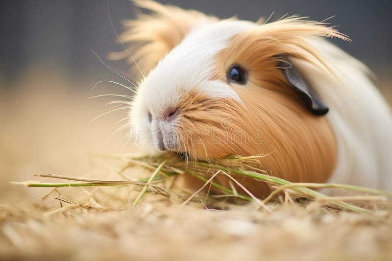 Guinea Pig Chewing on Hay Strand Stock Photo - Image of small, rodent ...