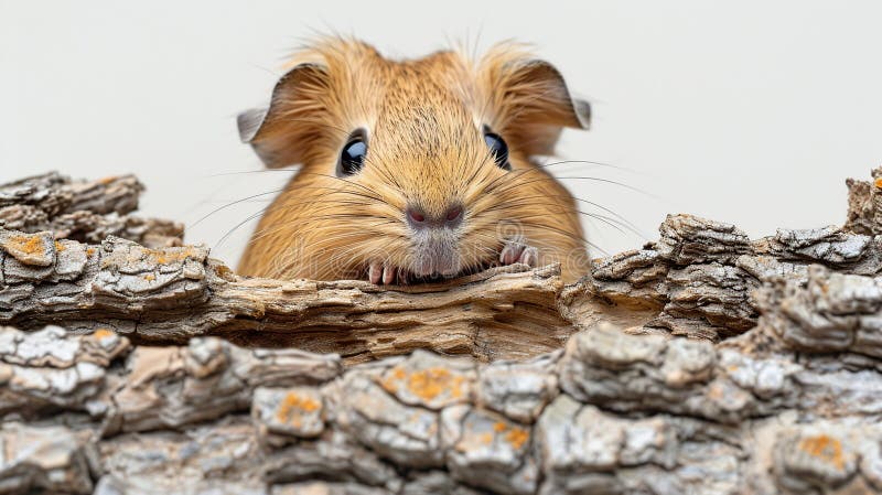 Curious Guinea Pig Peeking from Bark Stock Illustration - Illustration ...