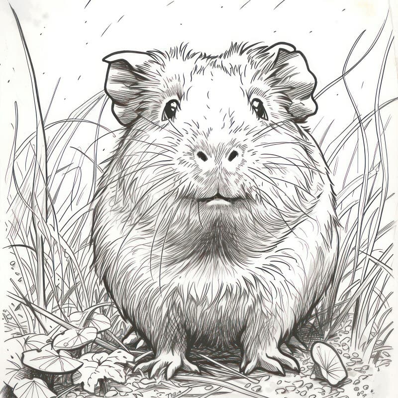 Guinea Pig Drawing Coloring Book Page Stock Illustration - Illustration ...