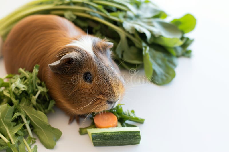Guinea Pig Eating Fresh Vegetables on a White Background Stock Image ...