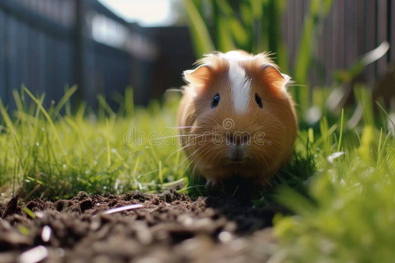 Guinea Pig Exploring a Patch of Grass, Outdoor Sunlight Stock Photo ...