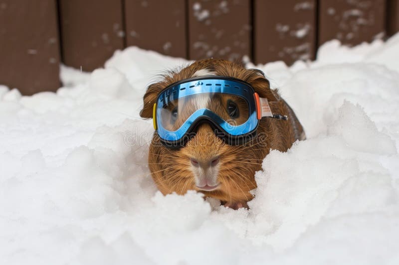 Guinea Pig with Mini Ski Goggles on White Snow Stock Image - Image of ...