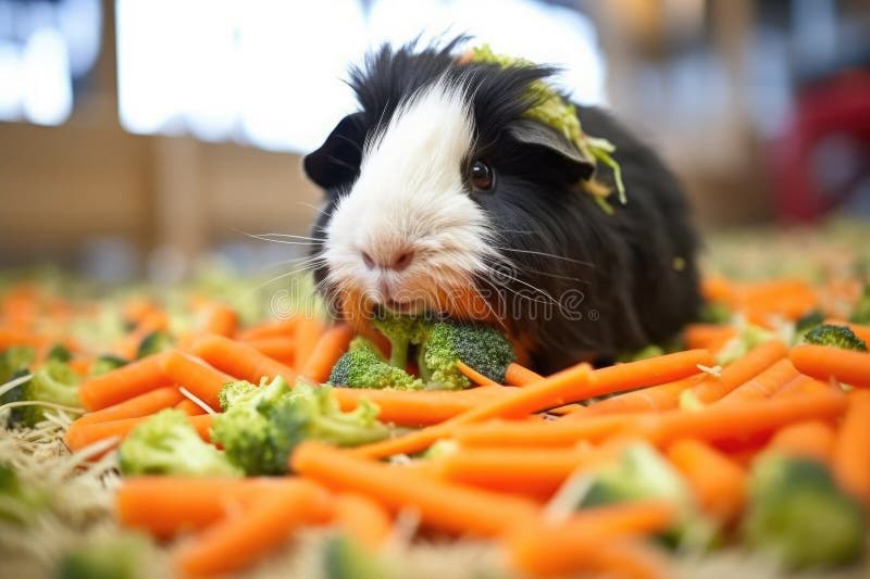 A Guinea Pig Nibbling on Carrots Inside Its Cage Stock Photo - Image of ...