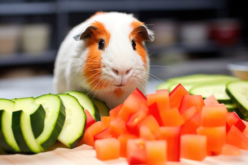 Guinea Pig Nibbling on Fresh Summer Vegetables Stock Image - Image of ...