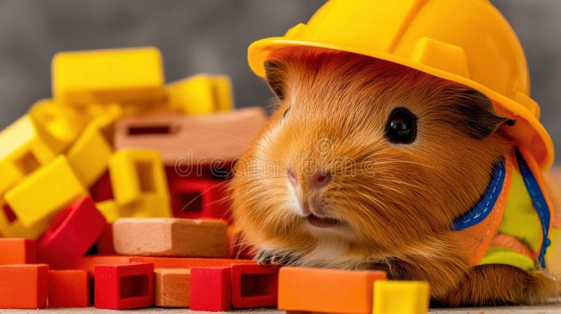 A Guinea Pig Wearing a Hard Hat and Surrounded by Blocks, AI Stock ...