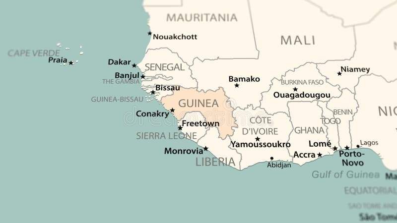 Guinea on the world map stock photo. Image of cartography - 304481646