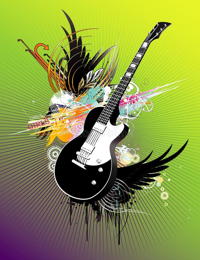 Red Guitar and Abstract Music Stock Vector - Illustration of funky ...