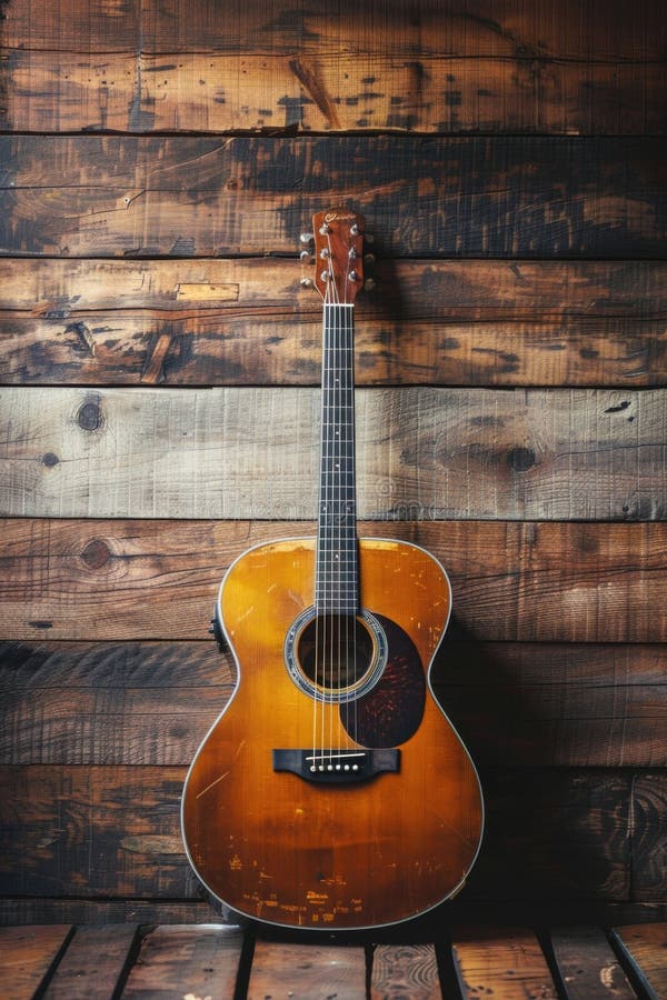 Guitar Against Wooden Backdrop Stock Image - Image of luthier, studio ...