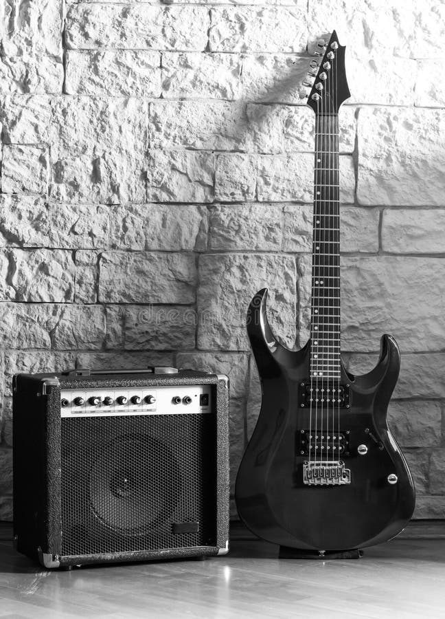 Guitar and Amplifier on a Stone Background Stock Photo - Image of ...