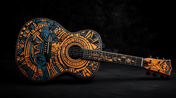 Guitar with Aztec Geometric Shapes Stock Illustration - Illustration of ...