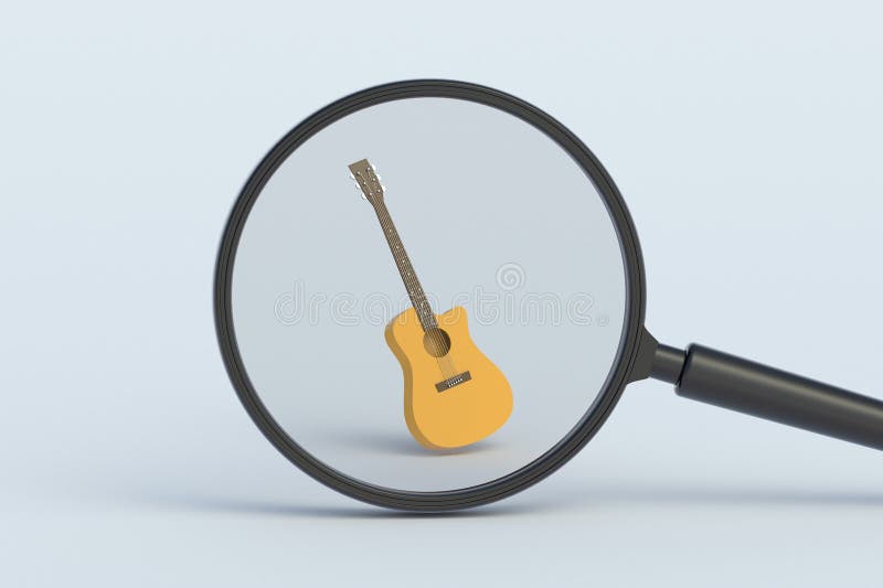 Guitar Behind Magnifying Glass Stock Illustration - Illustration of ...