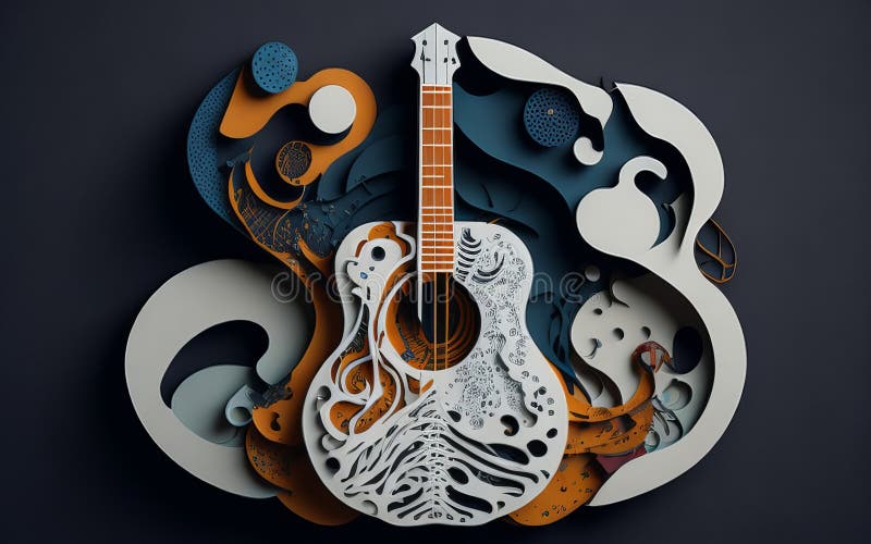 Guitar Centered in Captivating Abstract Paper Scene Design. Stock ...