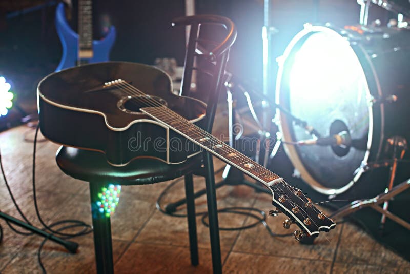 Guitar on a Chair during a Concert Stock Photo - Image of concepts ...