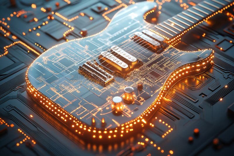 A Guitar with Circuit Patterns Symbolizes the Integration of AI ...