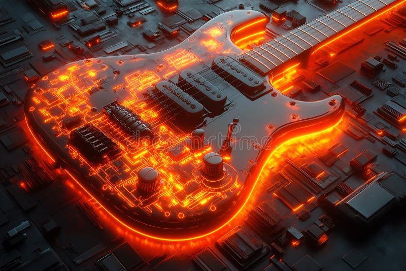 A Guitar with Circuit Patterns Symbolizes the Integration of AI ...