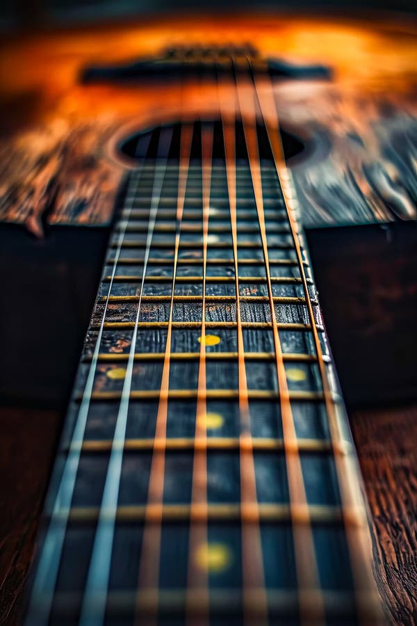 Guitar with Close Up of Its Strings and Frets. Generative AI Stock ...
