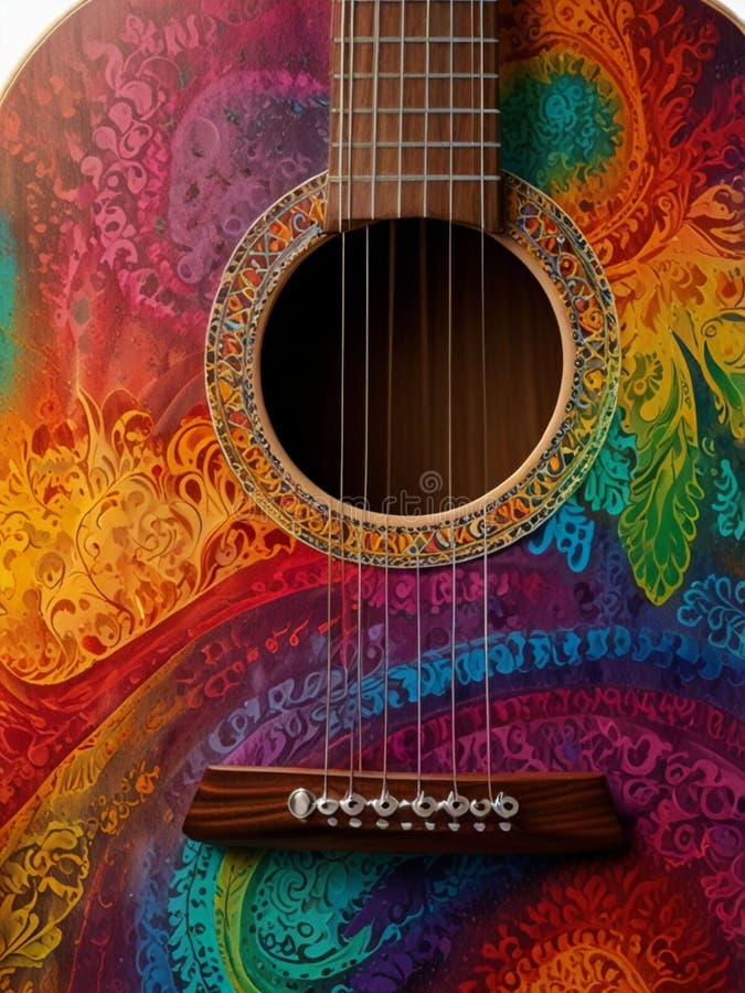 Guitar with colorful neck stock illustration. Illustration of sound ...