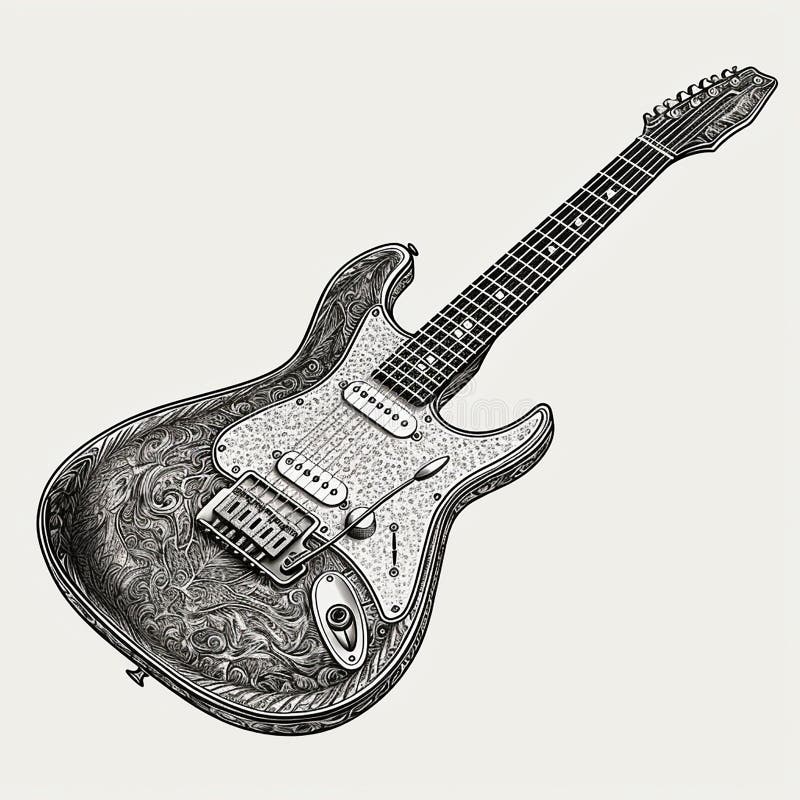 Guitar Covered with Patterns, Popular Musical Instrument, Black and ...