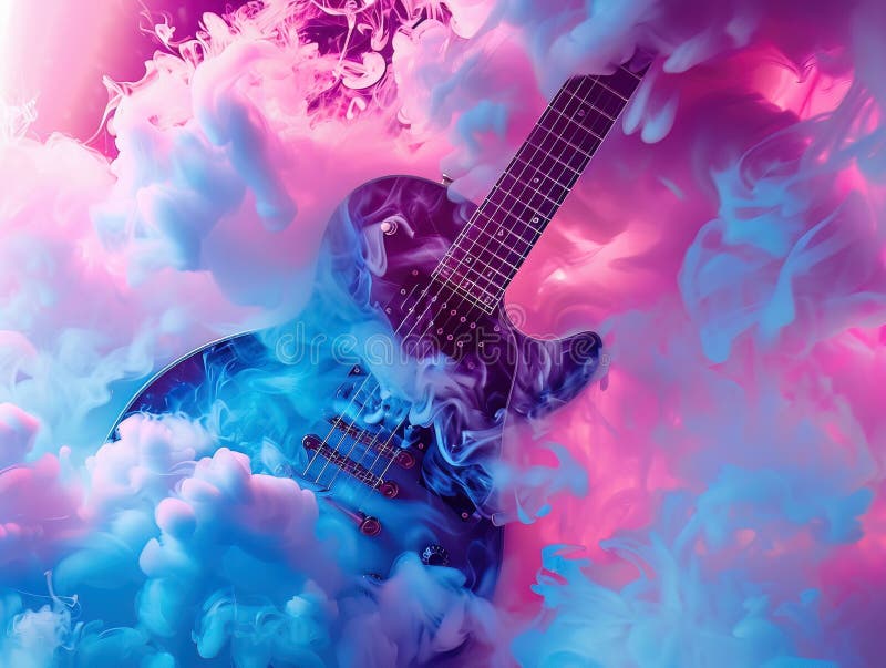 A Guitar Enveloped in Pink and Blue Smoke Symbolizing the Fusion of ...