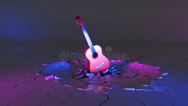 Guitar Fell on the Floor and Broke it in Neon Lighting Stock ...