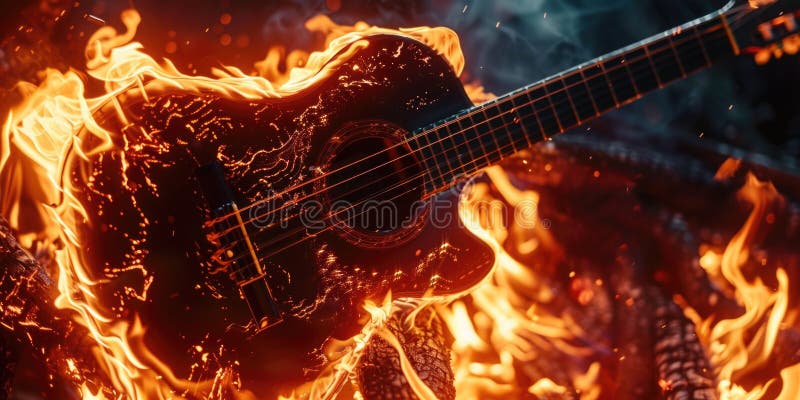 Guitar on Fire stock photo. Image of fire, entertainment - 376247982