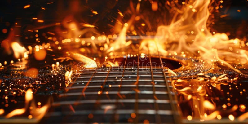 Guitar on Fire stock photo. Image of instrument, burning - 375829552