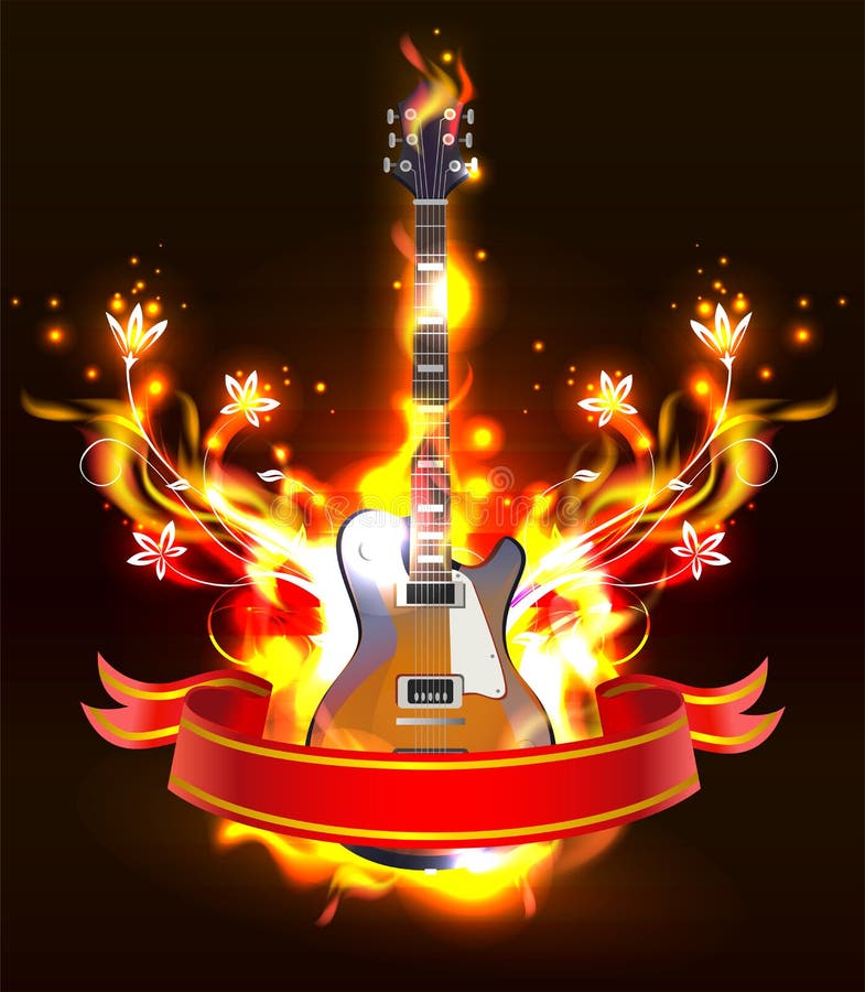 Rock Guitar In Flames Of Fire Stock Illustration - Illustration of ...