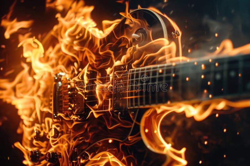 Guitar on Fire Isolated on Black Background. Stock Illustration ...