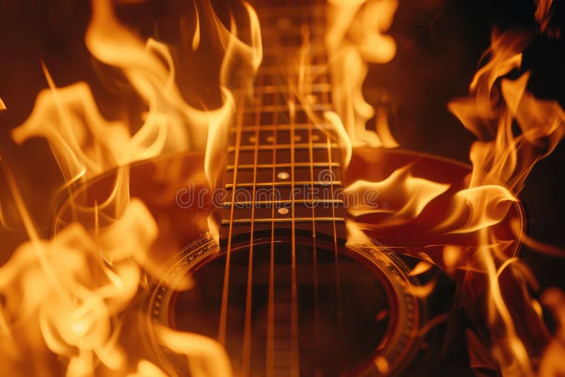 Guitar on Fire Isolated on Black Background. Stock Illustration ...