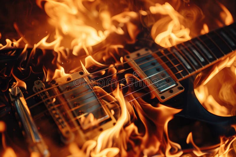 Guitar on Fire Isolated on Black Background. Stock Illustration ...