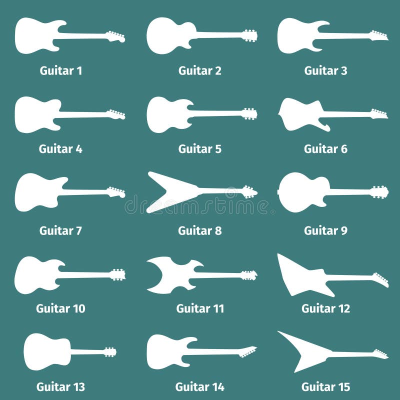 Guitar Icons Set, Fifteen Different Models Stock Vector - Illustration ...