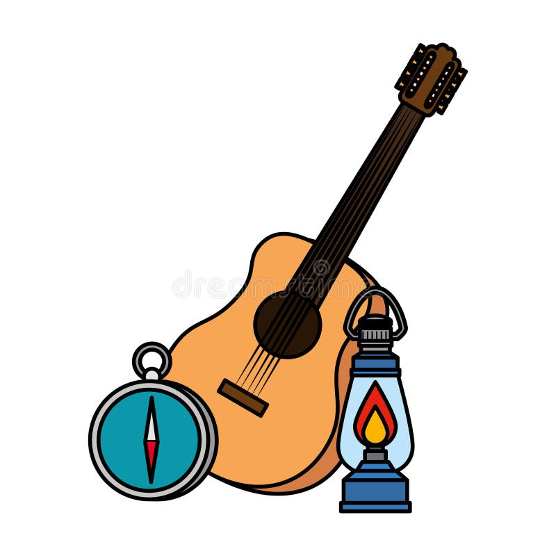 Guitar with Kerosene Lantern and Compass Guide Stock Illustration ...