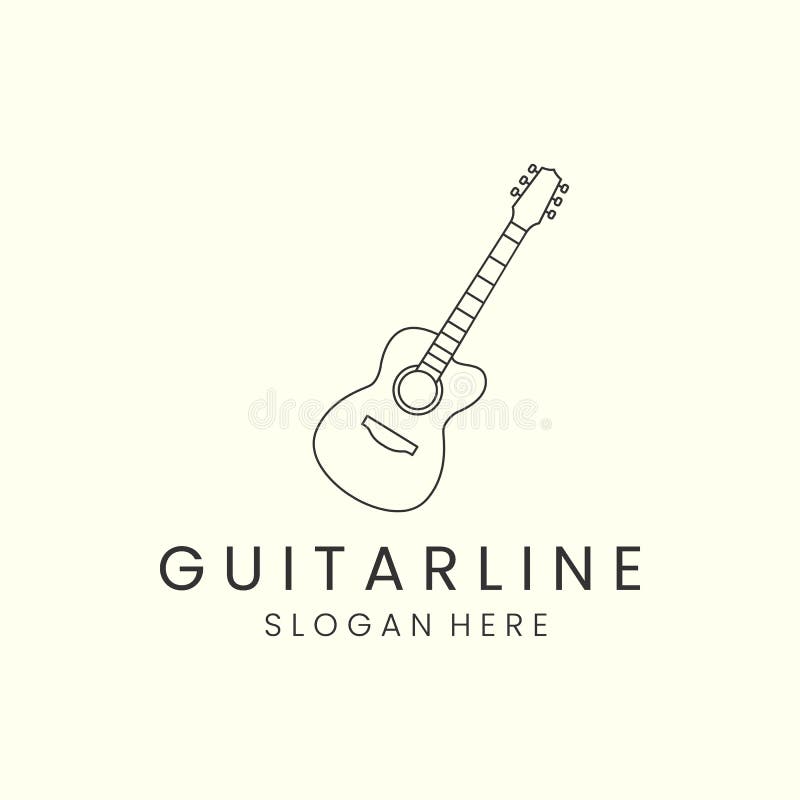Guitar with Line Art Style Logo Icon Template Design. Acoustic, Melody ...