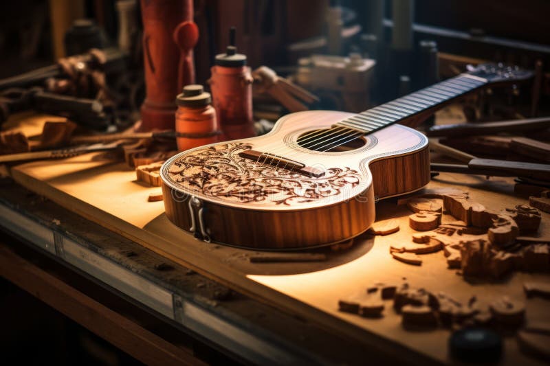 Guitar Made by Hand in the Workshop Stock Illustration - Illustration ...