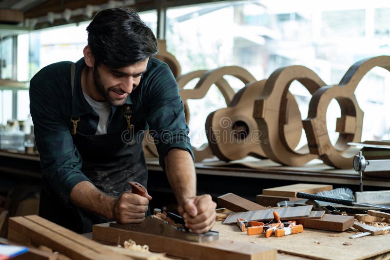 Guitar Making Process: Luthier Uses Planer on Neck Stock Photo - Image ...