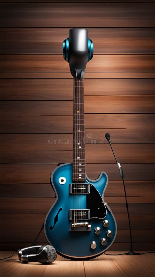 Guitar, Microphone and Headphones on a Music Studio Background AI ...