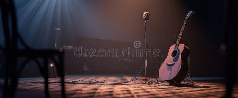 The Guitar and Microphone Setup Waiting for a Live Music Performance ...