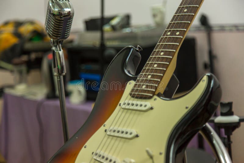 Guitar in Music Studio. stock photo. Image of object - 144687398