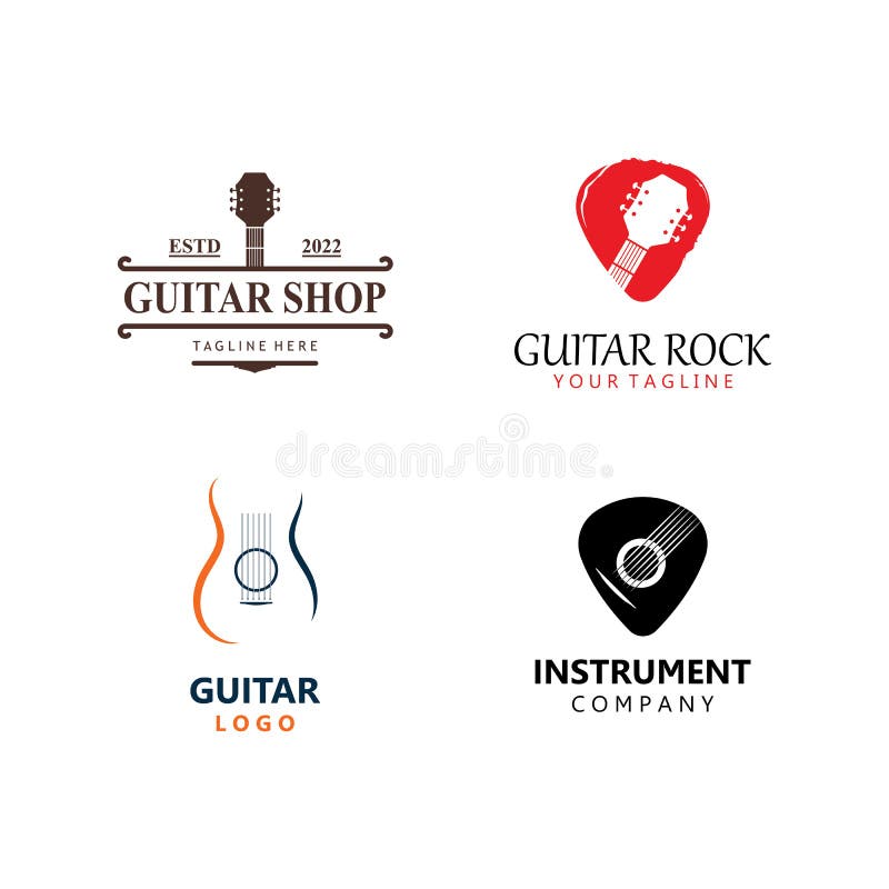 Guitar Musical Instrument Logo Template with Simple Shape Stock Vector ...
