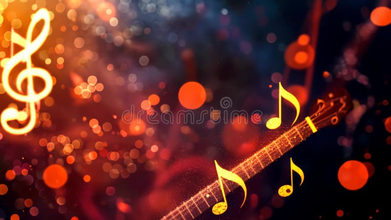 Guitar Neck Enveloped in Floating Musical Notes Stock Video - Video of ...