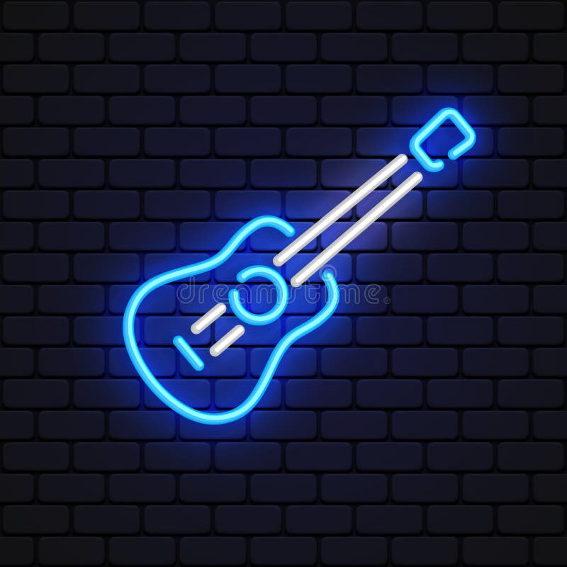 Guitar Neon in Flat Style on Light Background. Vector Illustration ...