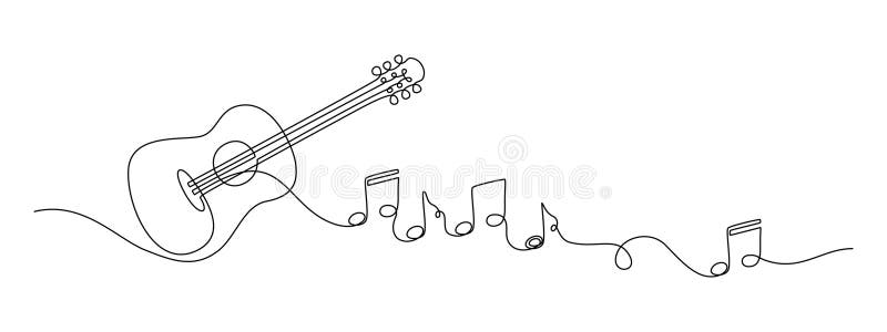 Guitar with Notes in One Continuous Line Drawing. String Musical ...