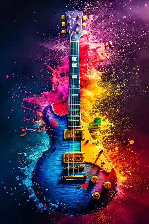Guitar that is Painted with Many Different Colors. Generative AI Stock ...