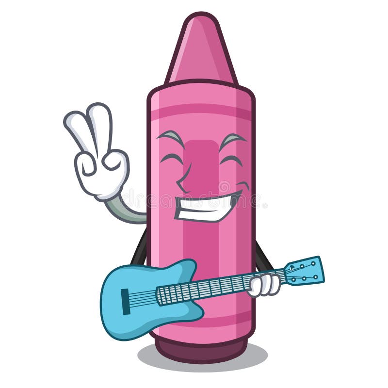 With Guitar Pink Crayons in the Character Shape Stock Vector ...
