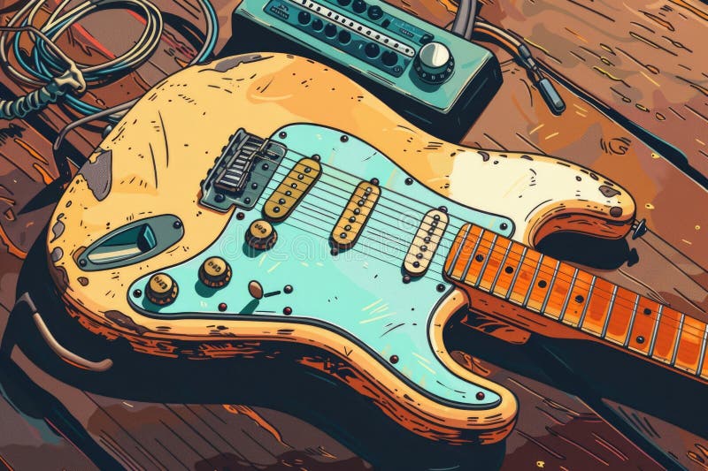 A Guitar Placed on a Wooden Table, Suitable for Music-related Projects ...