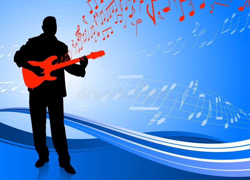 Guitar Player on Abstract Blue Background Stock Illustration ...