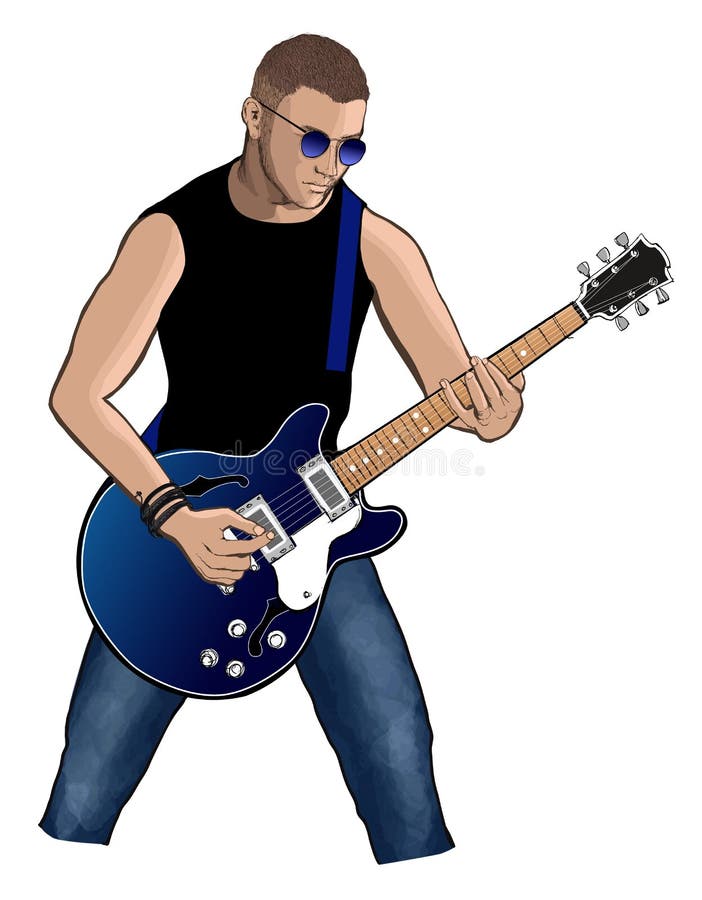 Guitar Player with Blue Electric Guitar Stock Vector - Illustration of ...