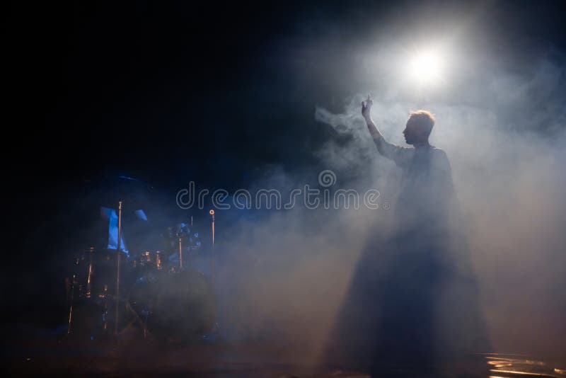 Guitar Player Checking Sound before Starting Concert in Back Light ...