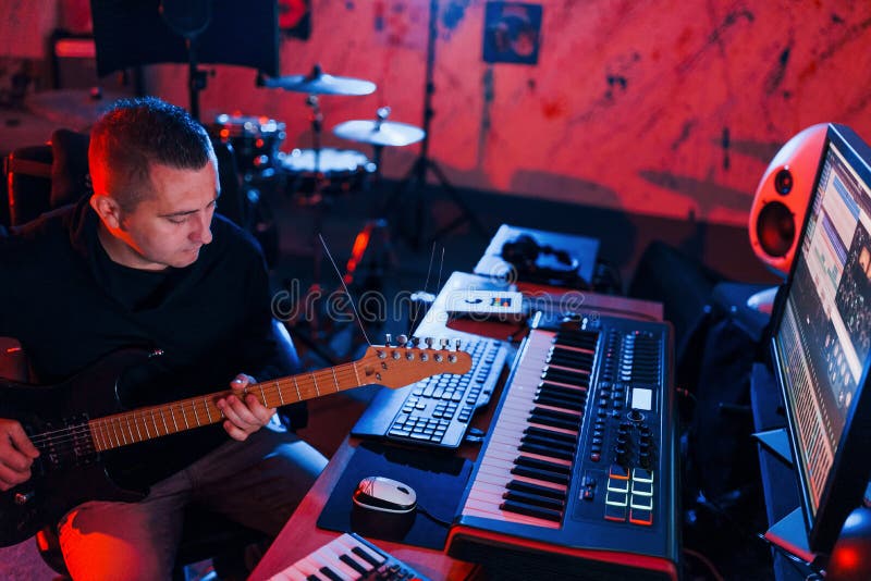 Guitar Player Have Recording Session Indoors in the Studio Stock Image ...