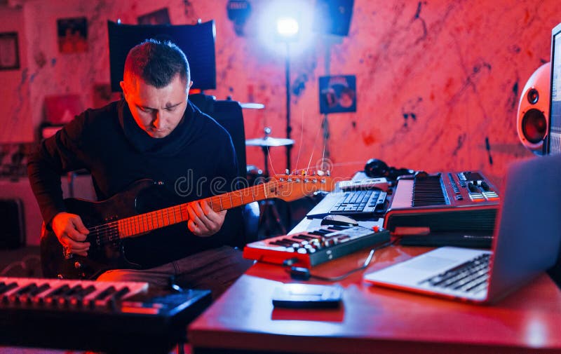 Guitar Player Have Recording Session Indoors in the Studio Stock Image ...
